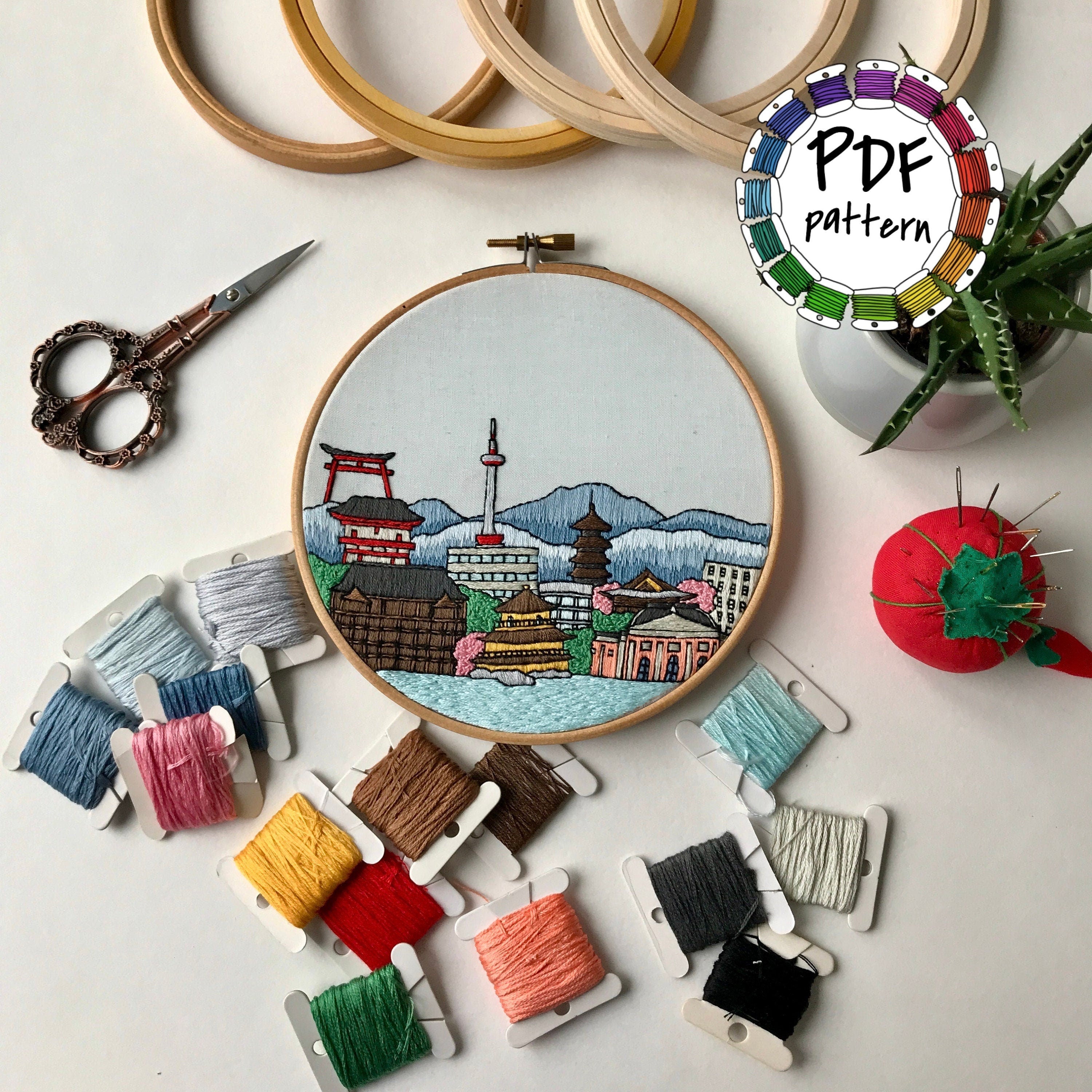Kyoto, Japan, Cityscape - Hand Embroidery Pattern (PDF) – faimyxstitch
